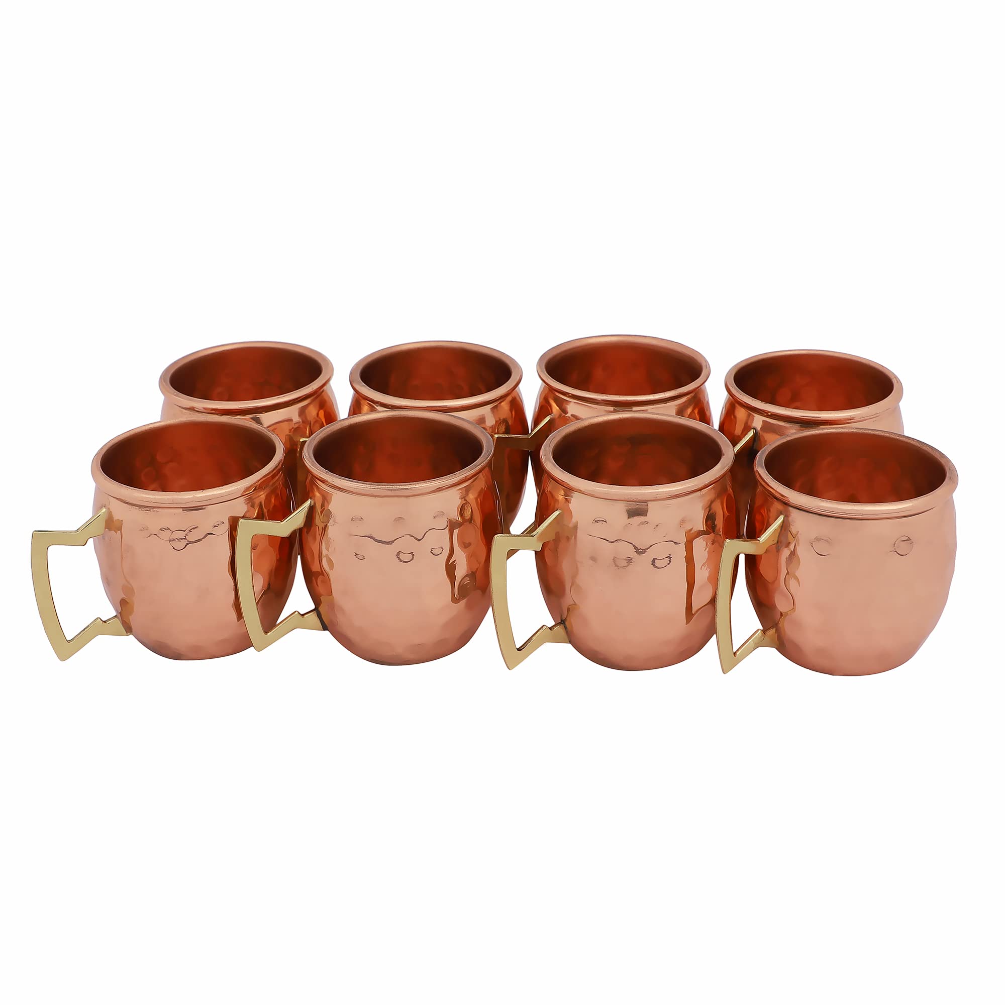 Buddha4all 2 Oz. Solid Copper Mini Moscow Mule Shot Mug Set Copper Hammered Shot Glass Set (8)