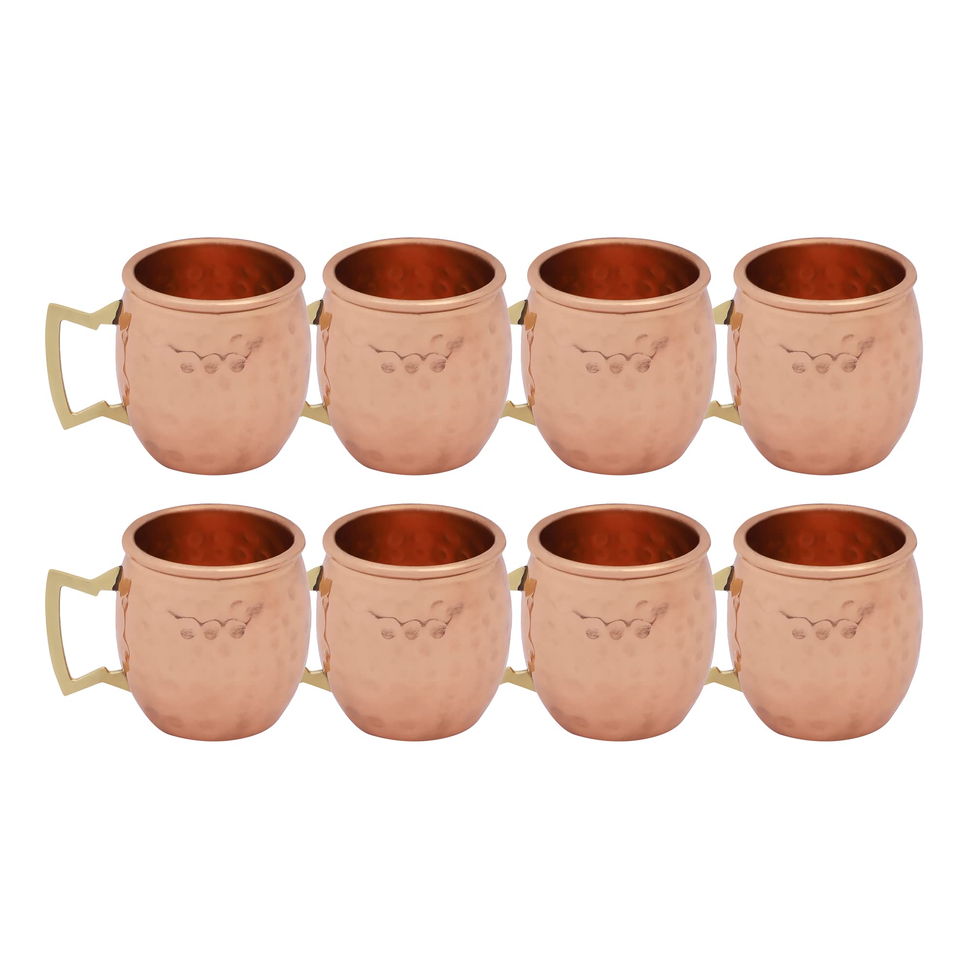 Buddha4all 2 Oz. Solid Copper Mini Moscow Mule Shot Mug Set Copper Hammered Shot Glass Set (8)