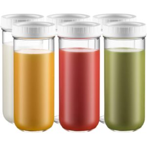 glass drinking bottle travel drinking jars 6 pack, 16oz mason jars regular mouth beverage bottle with airtight lids, reusable water bottle skinny tumbler for juice/smoothies/kombucha/tea/milk/shakes