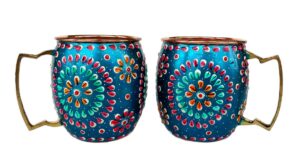 rastogi handicrafts handmade pure copper outer hand painted art work wine, vodka, beer,cocktail,juice, cold coffee mug - cup 16 oz (2)