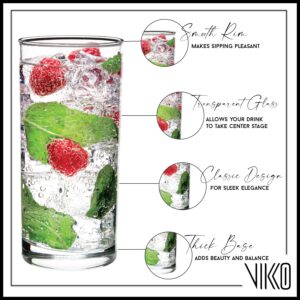 Vikko Water Glasses, Set of 6 Drinking Glasses, Thick and Durable Tumbler, 10 Ounce Tall Kitchen Glasses, Dishwasher Safe Highball Glass Tumbler, Heavy Duty Cups