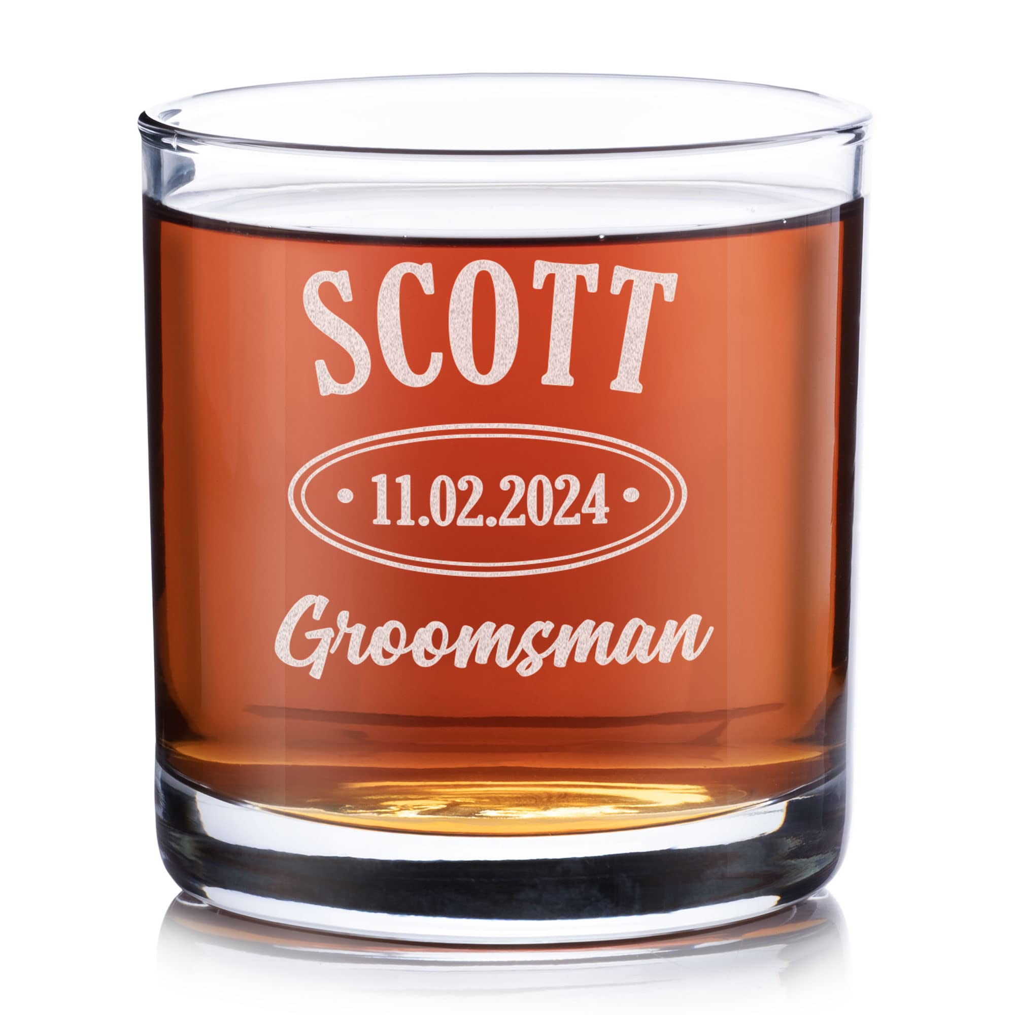 Lifetime Creations Engraved Personalized Groomsman Whiskey Glass - Custom Groomsmen Proposal Gift for Wedding, Old Fashioned Cocktail Glass, Dishwasher Safe (Option A)