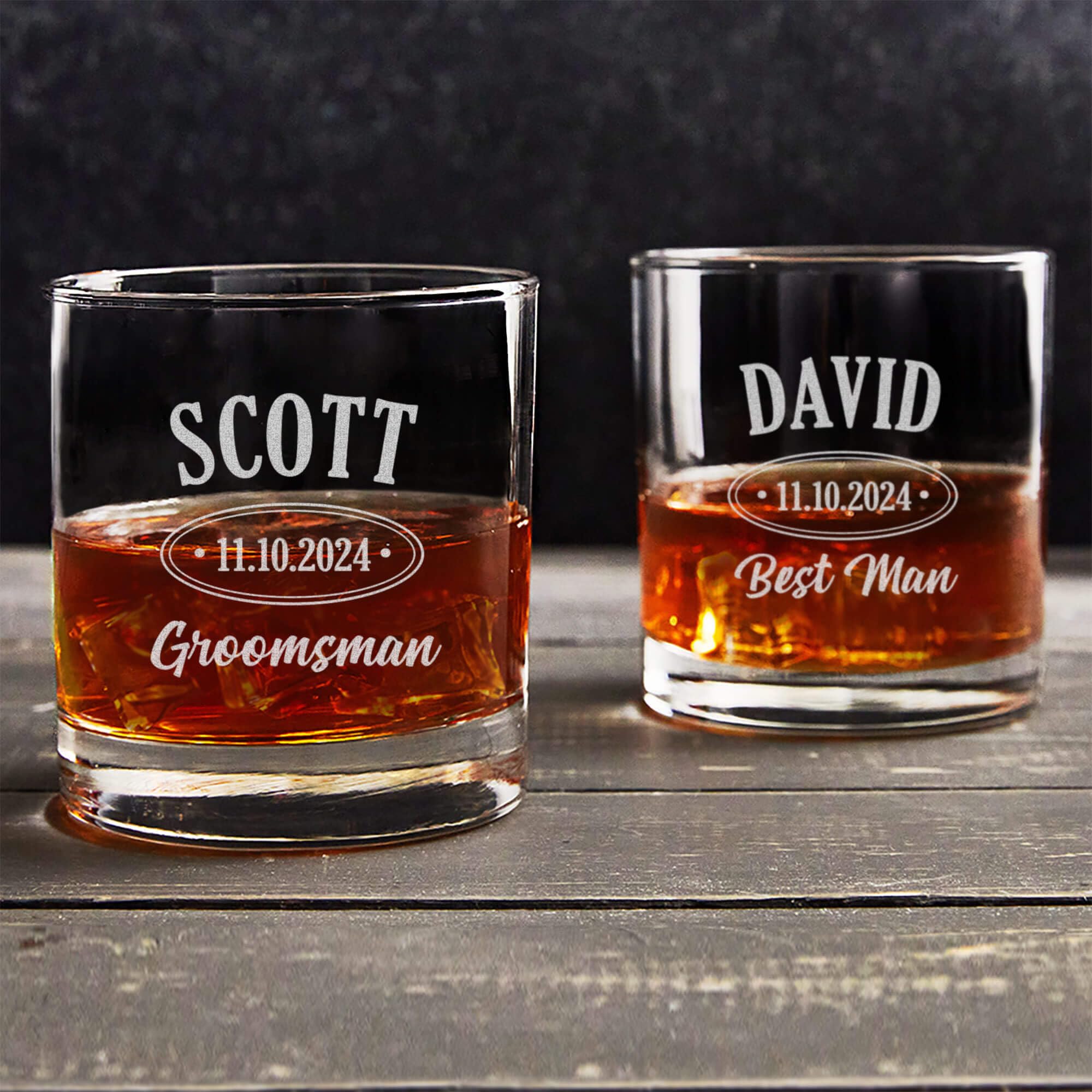 Lifetime Creations Engraved Personalized Groomsman Whiskey Glass - Custom Groomsmen Proposal Gift for Wedding, Old Fashioned Cocktail Glass, Dishwasher Safe (Option A)