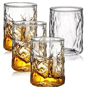 ZHMTang Premium Glass Beer Whiskey Cups Set of 4 Borosilicate Drinking Glasses for Iced coffee Cold Drinks Elegant Look Glassware for Beer and Whiskey Enthusiasts