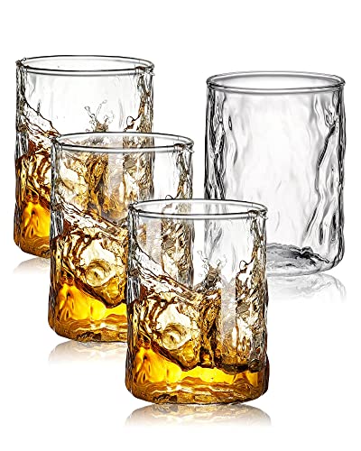 ZHMTang Premium Glass Beer Whiskey Cups Set of 4 Borosilicate Drinking Glasses for Iced coffee Cold Drinks Elegant Look Glassware for Beer and Whiskey Enthusiasts