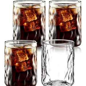 ZHMTang Premium Glass Beer Whiskey Cups Set of 4 Borosilicate Drinking Glasses for Iced coffee Cold Drinks Elegant Look Glassware for Beer and Whiskey Enthusiasts