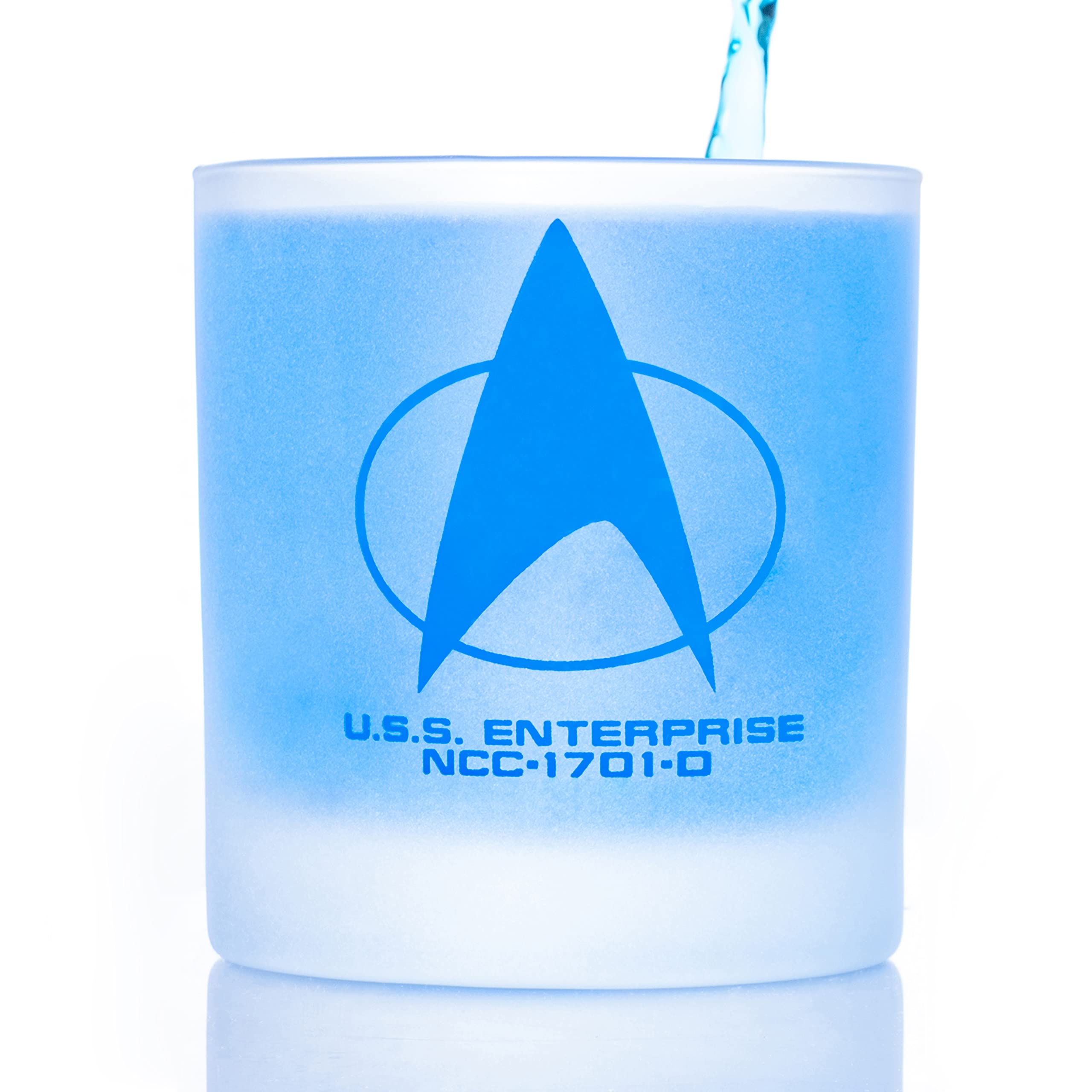 STAR TREK The Next Generation Command Badge Etched Rocks Whiskey Glass - Officially Licensed, Premium Quality, Handcrafted Glassware, 11oz - Perfect Collectible Gift for Series Lovers & Special Events