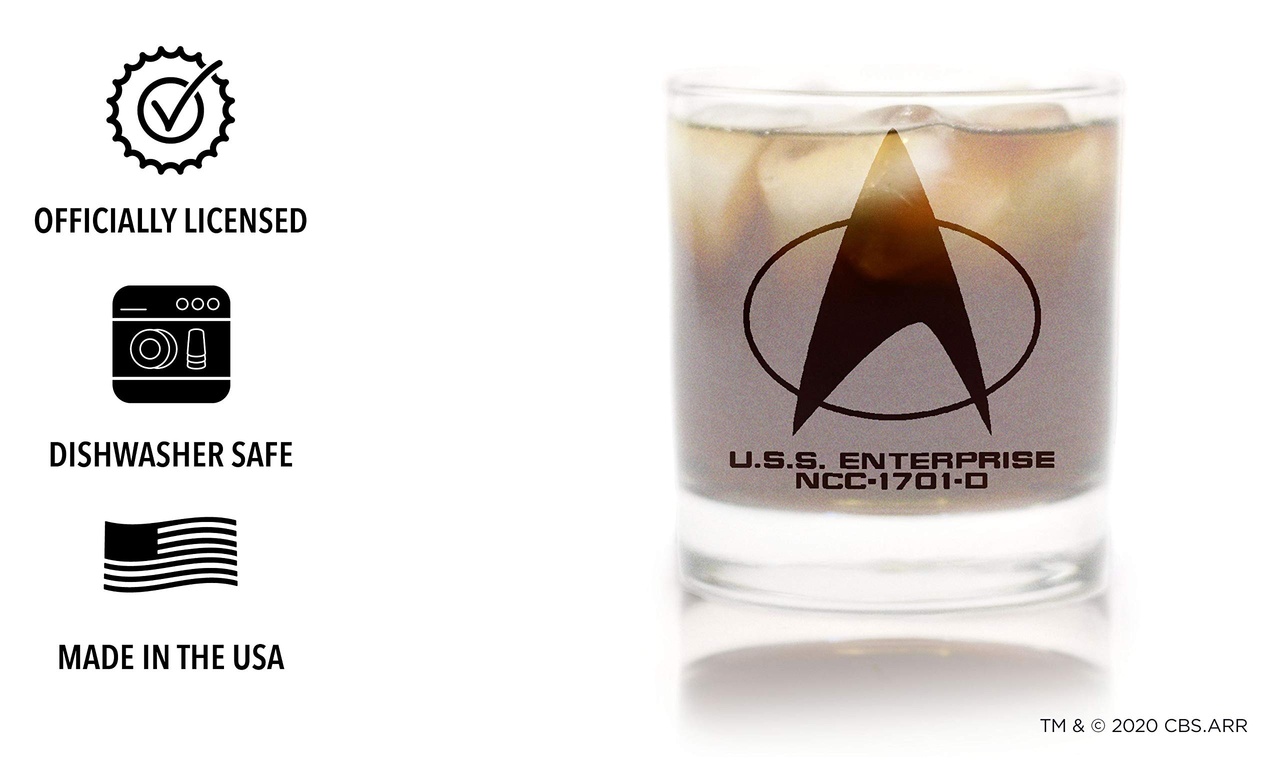 STAR TREK The Next Generation Command Badge Etched Rocks Whiskey Glass - Officially Licensed, Premium Quality, Handcrafted Glassware, 11oz - Perfect Collectible Gift for Series Lovers & Special Events