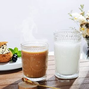 SAIURE Vintage Drinking Glasses, Hobnail/Embossed/Clear Glass Coffee Mugs Set of 8, 10 & 13 oz Thick Modern Kitchen Glassware Cup Set Unique Bubble Cocktails, Cappuccino, Latte, Great Gift