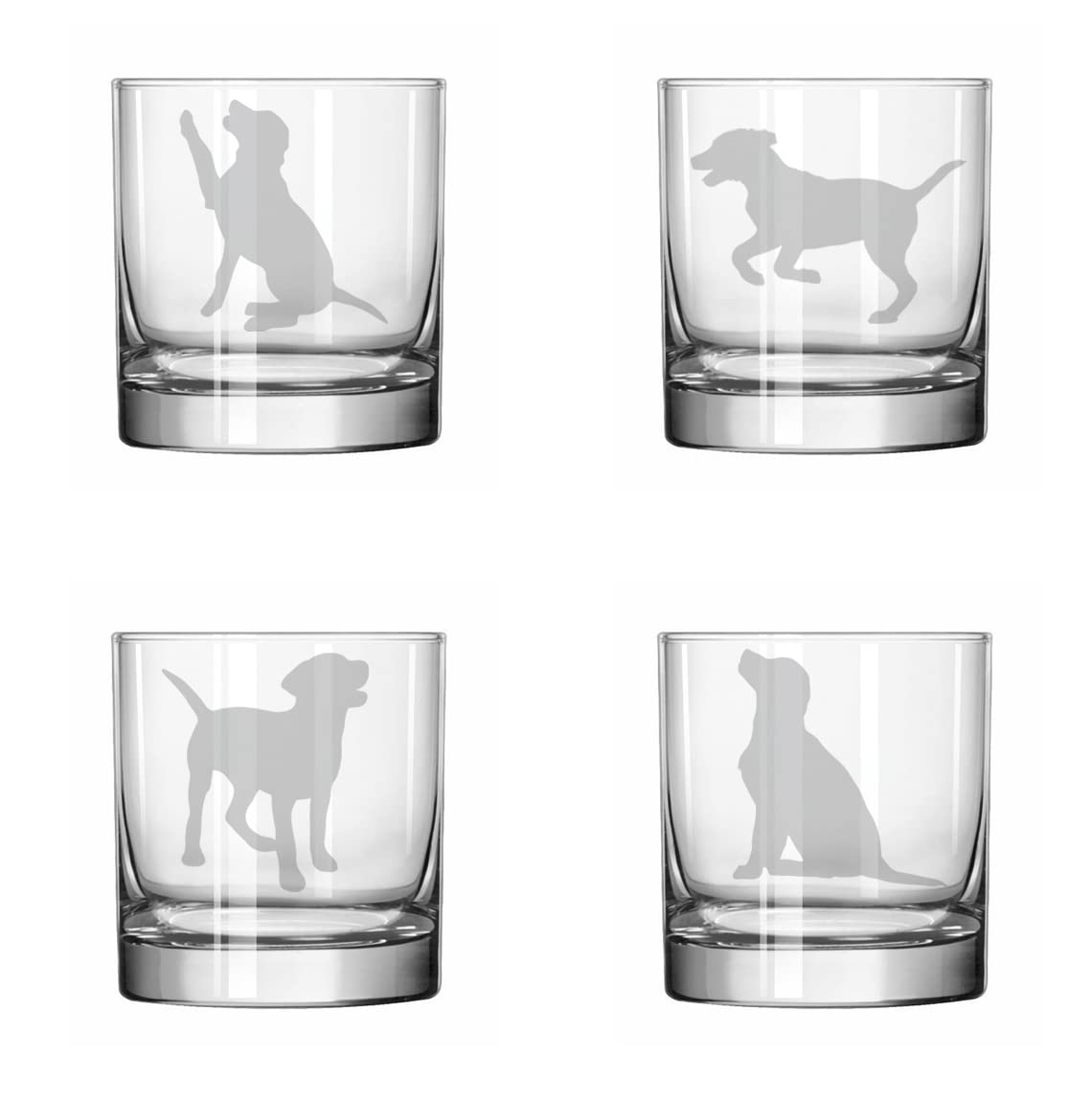 MIP Set of 4 Glass 11 oz Rocks Whiskey Old Fashioned Labrador Retriever Collection