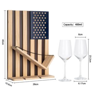 The Wine Savant American Flag Wall Mounted Wine Rack, Beautiful Wine & Bottle Holder & 2 Glasses Patriotic Home Decor - Storage Display Holder - Patriots, Veterans, Military 16" H - Gift Idea Gifts