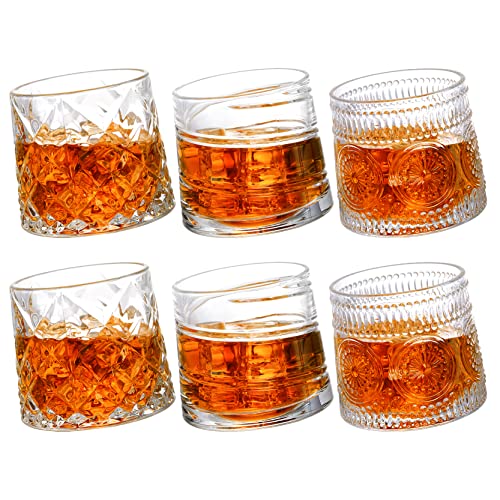 Kingrol 6 Pack Whiskey Glasses, 8.5 oz Spill-Resistant Old Fashioned Glasses, Rotatable Glassware Set for Drinking Bourbon, Scotch, Liquor, Cocktails, Beverages