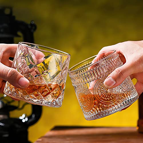 Kingrol 6 Pack Whiskey Glasses, 8.5 oz Spill-Resistant Old Fashioned Glasses, Rotatable Glassware Set for Drinking Bourbon, Scotch, Liquor, Cocktails, Beverages