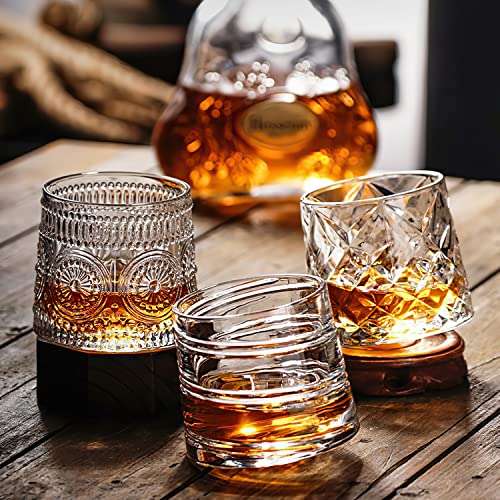 Kingrol 6 Pack Whiskey Glasses, 8.5 oz Spill-Resistant Old Fashioned Glasses, Rotatable Glassware Set for Drinking Bourbon, Scotch, Liquor, Cocktails, Beverages