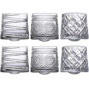 Kingrol 6 Pack Whiskey Glasses, 8.5 oz Spill-Resistant Old Fashioned Glasses, Rotatable Glassware Set for Drinking Bourbon, Scotch, Liquor, Cocktails, Beverages