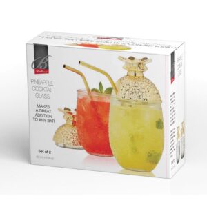 Brilliant - Pineapple Cocktail Glass Cup with Straw and Removable Lid, 15oz. Set of 2