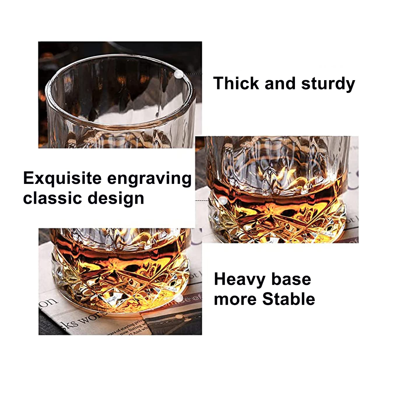 Lancuthek Old Fashioned Whiskey Glasses - 10 Oz Barware for Scotch, Bourbon, Liquor and Cocktail Drinks - Set of 4