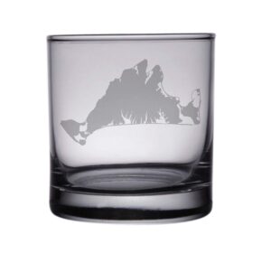 hullspeed designs martha's vineyard map - engraved rocks glass set of 2