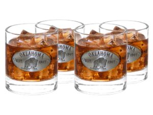 americaware oklahoma etched medallion whiskey glass, set of 4