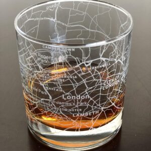 Rocks Whiskey Old Fashioned 11oz Glass Urban City Map London UK United Kingdom