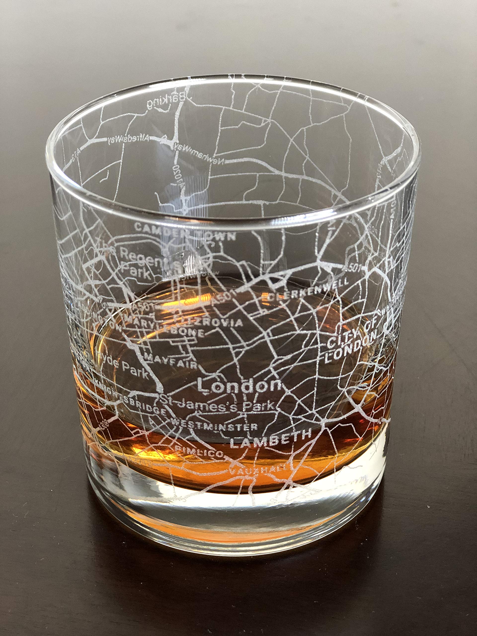 Rocks Whiskey Old Fashioned 11oz Glass Urban City Map London UK United Kingdom