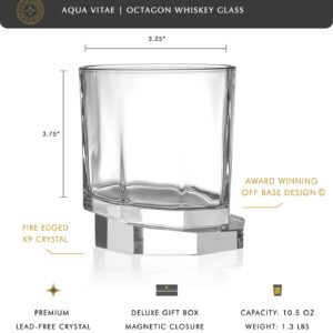 JoyJolt Aqua Vitae Premium Whiskey Glass Set of 2. Octagon Whiskey Glasses with Off Set Base. Old Fashioned Rocks Glasses for Scotch and Bourbon. Whiskey Tumbler Gifts for Men