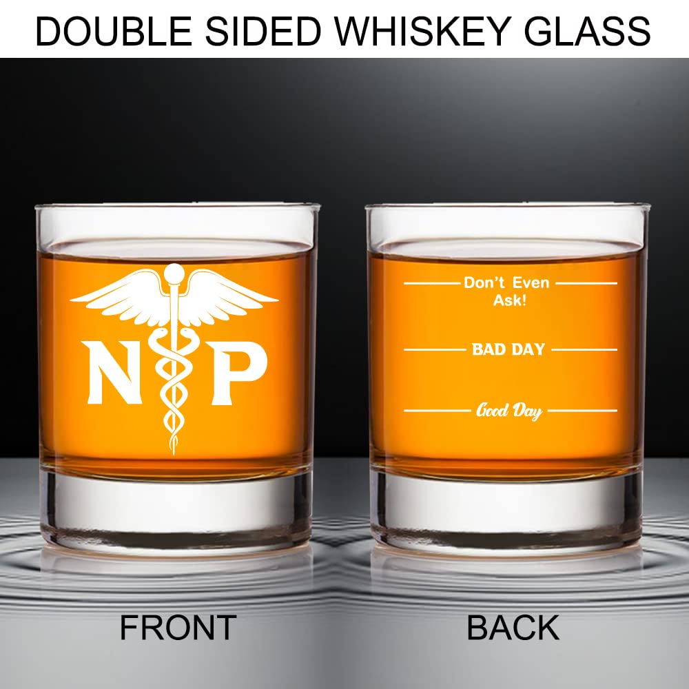 AGMDESIGN Funny Double sided Good Day Bad Day Don't Even Ask NP Registered Nurse Whiskey Glasses Gift Box , Registered Nurse Graduate Gift, Great Gift for Nurses, ARNP NP or Nursing Graduation