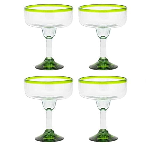 Amici Home Lime Rim Margarita Glass | Set of 4 | Authentic Mexican Handmade Glassware | Bar Glasses for Cocktails, Pina Coladas, Other Beverages | 15 Oz