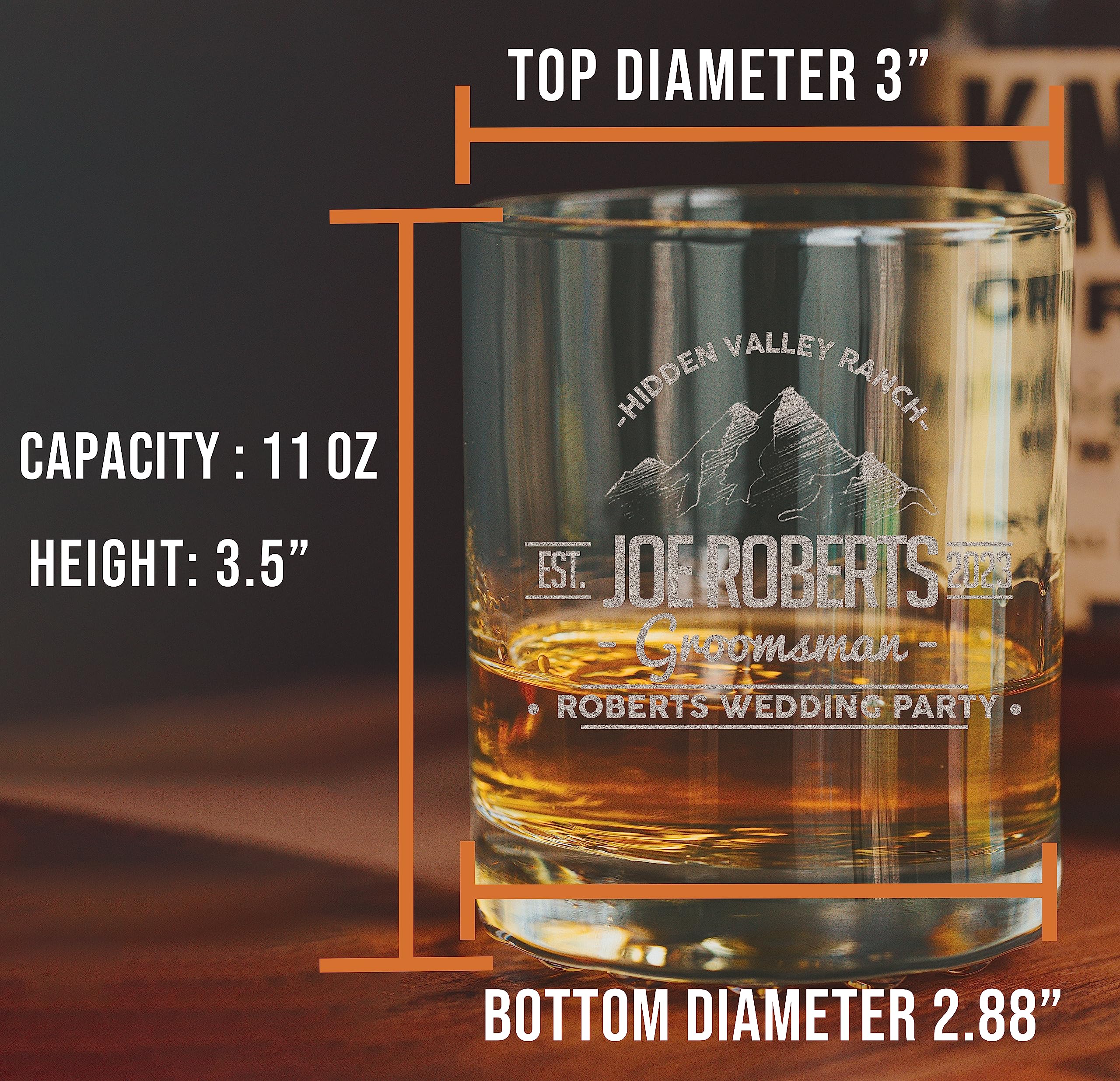 Personalized Etched 11oz Whiskey Glass - Custom Engraved Bourbon Christmas Gifts for Men, Dad Scotch Drinking Birthday Glasses, Groomsmen, Liquor Cocktail Rocks Old Fashioned, Ramsey