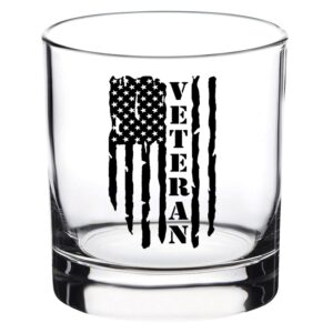 Rogue River Tactical USA Tattered Flag Veteran Old Fashioned Glass Gift For Military Vet