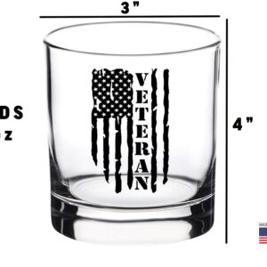 Rogue River Tactical USA Tattered Flag Veteran Old Fashioned Glass Gift For Military Vet