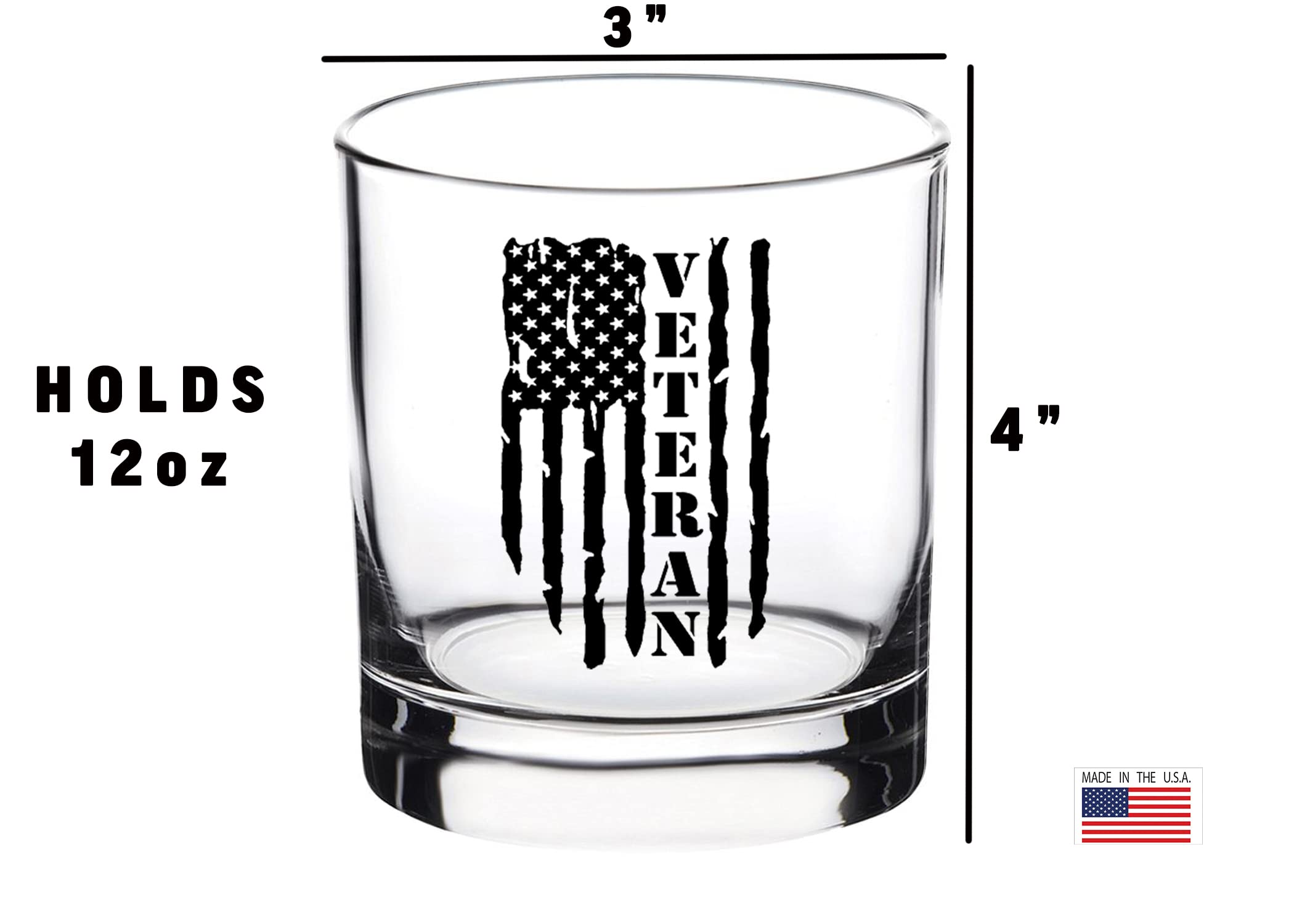 Rogue River Tactical USA Tattered Flag Veteran Old Fashioned Glass Gift For Military Vet