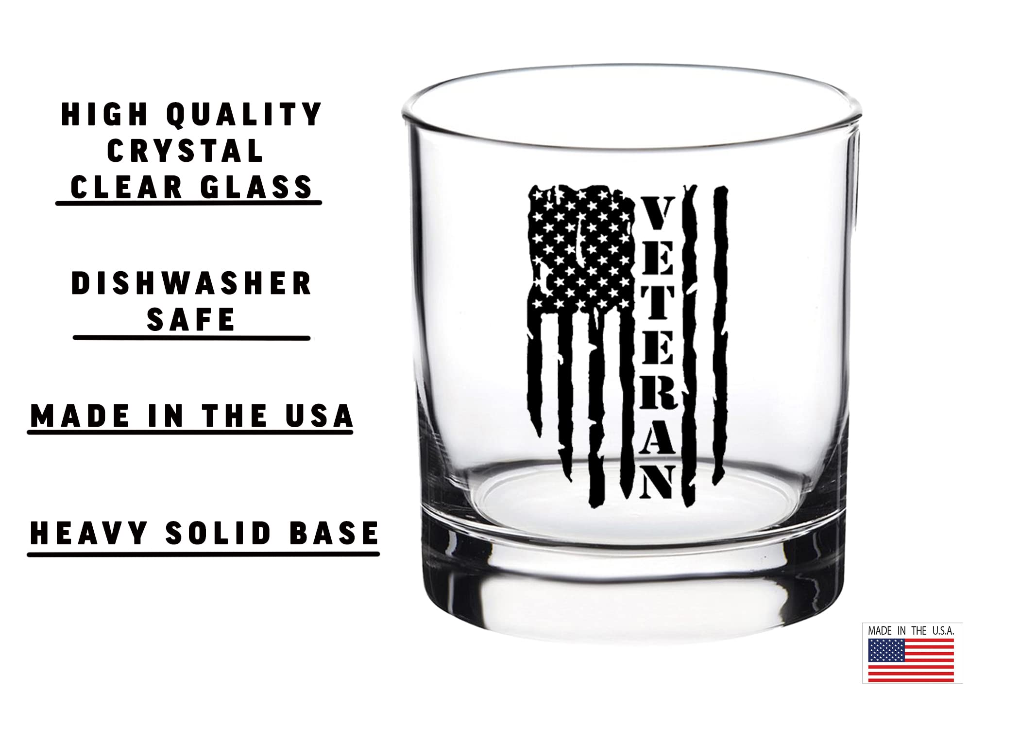 Rogue River Tactical USA Tattered Flag Veteran Old Fashioned Glass Gift For Military Vet