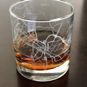 Rocks Whiskey Old Fashioned 11oz Glass Urban City Map Richmond Virginia