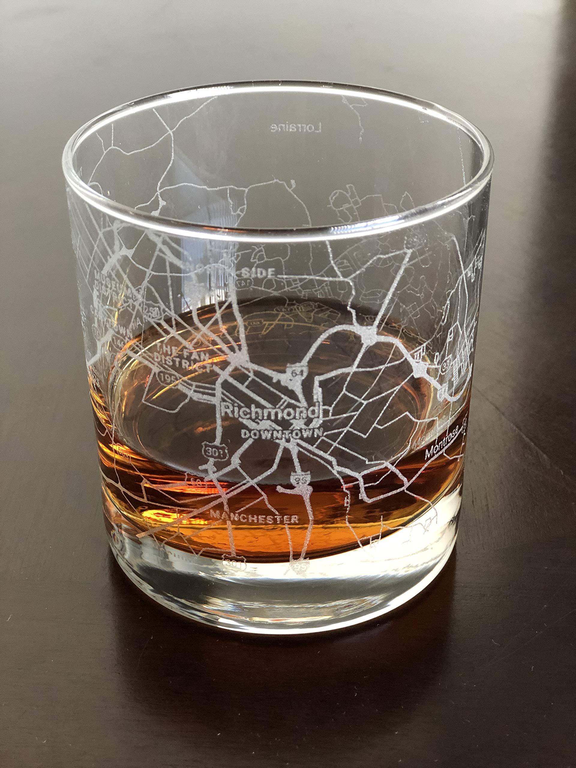 Rocks Whiskey Old Fashioned 11oz Glass Urban City Map Richmond Virginia