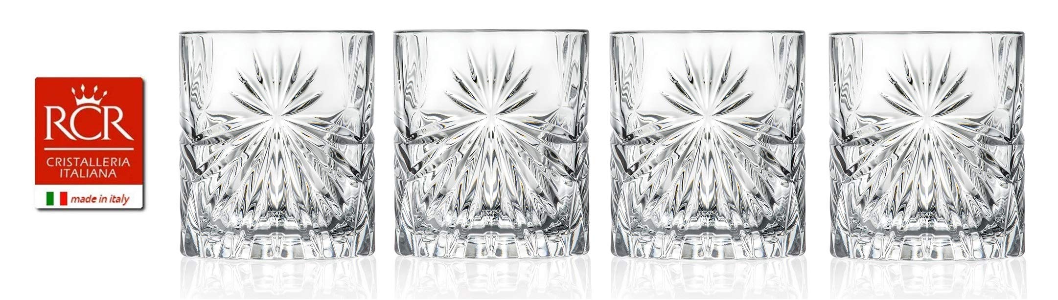 RCR Cristalleria Italiana Crystal Glass Drinkware Set (DOF Whiskey (10.65 oz) - 4 Piece)