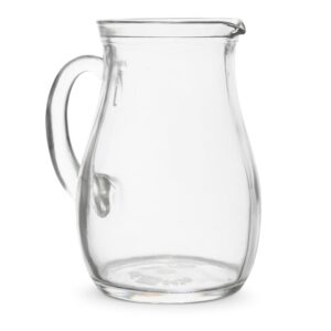 amici home roxy glass water pitcher with handle and spout | round jug with ice lip | great for iced tea, sangria, lemonade, juice | made in italy (small)