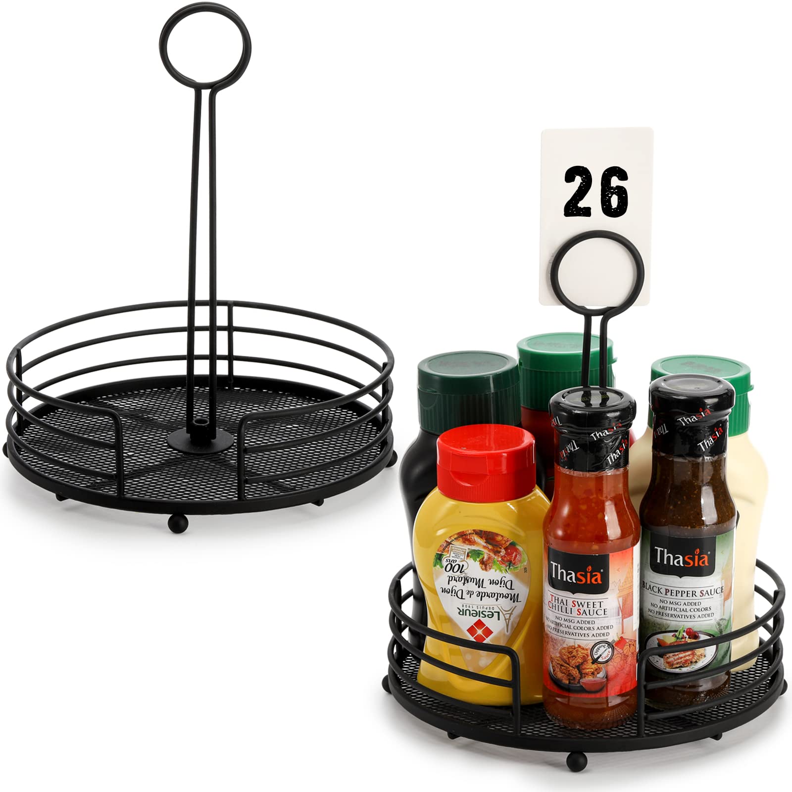 ZOOFOX 2 Pack Metal Condiment Caddy, Tabletop Spice Organizer for Kitchen Pantry, Patio Tables, Countertop, Picnics, Dining Table, BBQ