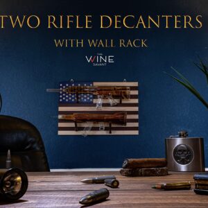 2 Gun Whiskey Decanters Set AR15 and AK47 Gun Decanter 1000ml American Flag Wall Rack by The Wine Savant - Veteran Gifts, Gun Lover Gifts, Tik Tok Gun Decanter, Military Gifts