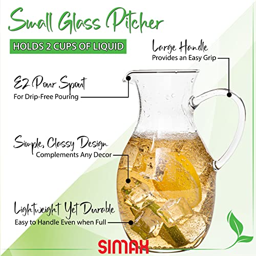 Simax SMALL Glass Pitcher With Spout: Borosilicate Glass Pitchers With Handle - Glass Drink Pitcher - Margarita Pitcher - Sangria Pitchers - Pitchers Beverage Pitchers - 1 Quart Pitcher Clear