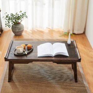 SINOBEST Bed Laptop Desk with Foldable Legs, Breakfast In Bed Serving Tray Table, Japanese Style Floor Table For Tea & Coffee, Antique Meditation Altar Table, Bay Window Wood Table (23.6”x13.4”x10.6”)