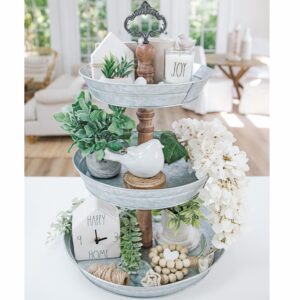 3 Tiered Tray Stand [XL] - Stunning, Extra Large Three Tiered Tray Stand, Farmhouse Tiered Tray, Cookie Display Stand, Metal Serving Tray, Galvanized Tiered Tray for Rustic Party Decor, Pastry Stand