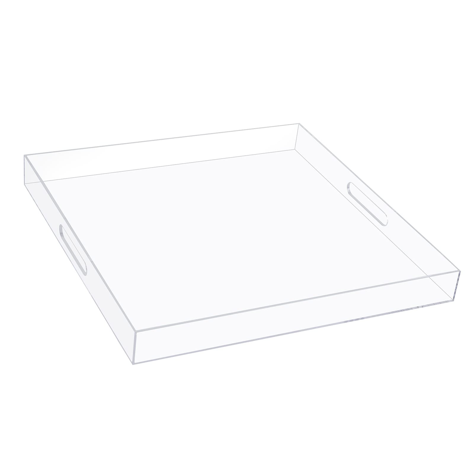 MIKINEE 18×18 Inches Clear Acrylic Serving Tray with Handles Extra Large Ottoman Tray Decorative Tray Spill-Proof Coffee Table Space Saver Oversize Counter top Organizer Platter with Safe Edge