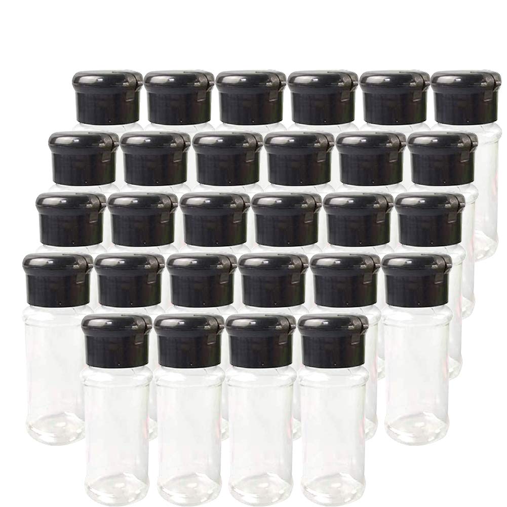 Set of 28 Pcs Empty Plastic Spice Bottles for Storing Barbecue Seasoning Salt Pepper,Shaker Bottles for Glitters,2.5 Fluid Ounces/75 ml (Black)