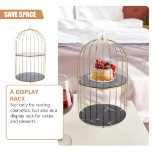 Beavorty 2- Tier Cake Stands with Bird Cage Shaped, Metal Cupcake Stand Birdcage Design Cake Holder Dessert Serving Platter Tray for Wedding Birthday Party Dessert Fruits Display Golden