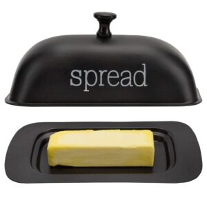 AuldHome Large Enamelware Butter Dish (Black); Modern Farmhouse Enamel Butter Serving Dish with Lid