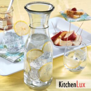 Kitchen Lux Carafe Pitcher Glass Set - Glass Water Pitcher & Water Carafe - Love Elegant Wine Decanter & Mimosa Bar Set - Easy Grip Neck & Wide Mouth for Pouring