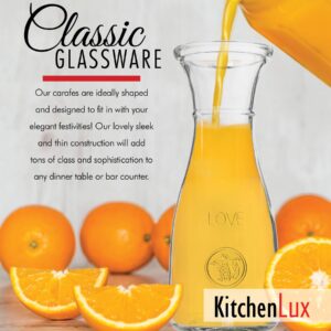 Kitchen Lux Carafe Pitcher Glass Set - Glass Water Pitcher & Water Carafe - Love Elegant Wine Decanter & Mimosa Bar Set - Easy Grip Neck & Wide Mouth for Pouring