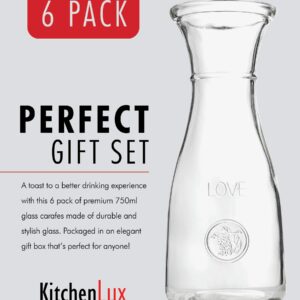 Kitchen Lux Carafe Pitcher Glass Set - Glass Water Pitcher & Water Carafe - Love Elegant Wine Decanter & Mimosa Bar Set - Easy Grip Neck & Wide Mouth for Pouring