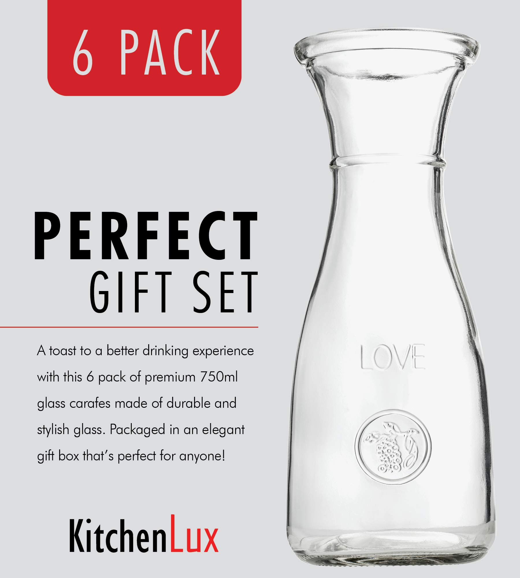 Kitchen Lux Carafe Pitcher Glass Set - Glass Water Pitcher & Water Carafe - Love Elegant Wine Decanter & Mimosa Bar Set - Easy Grip Neck & Wide Mouth for Pouring